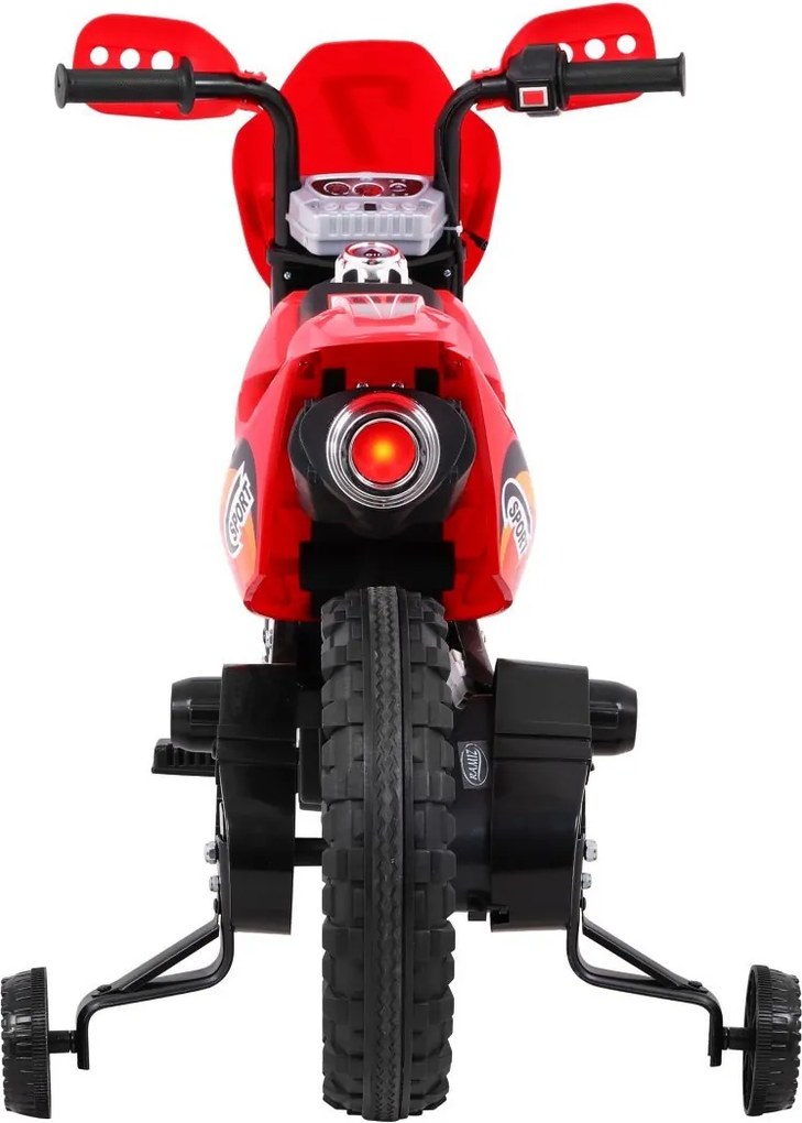 Ramiz Dětská motorka Cross na baterie červená + pomocná kolečka + LED zvuky