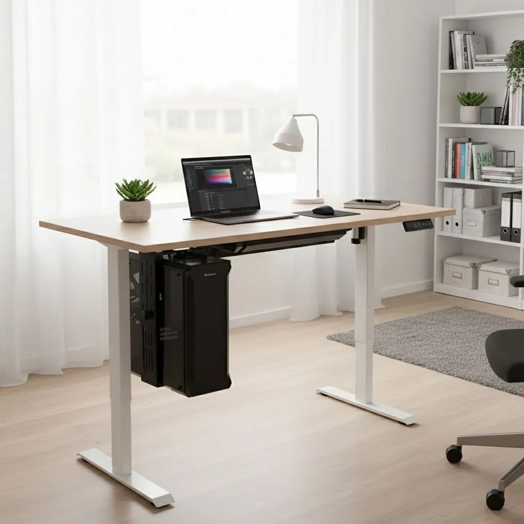 Výškově nastavitelný stůl OfficeTech D, 200 x 80 cm, šedá podnož, dub kraft