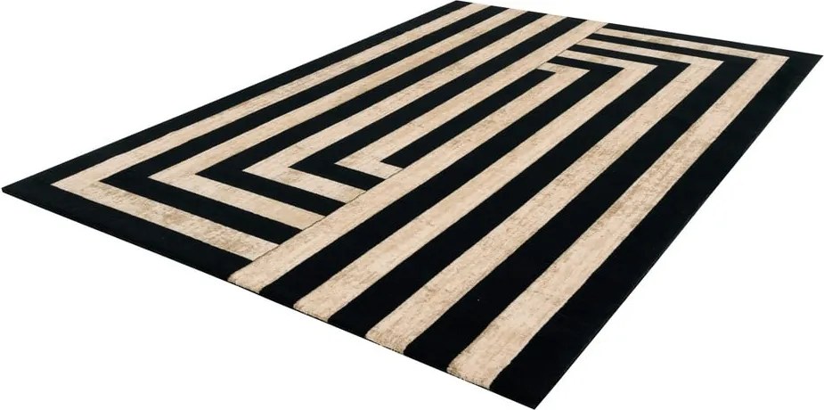 Černo-béžový vlněný koberec 170x240 cm Agnus Art Deco II – Agnella