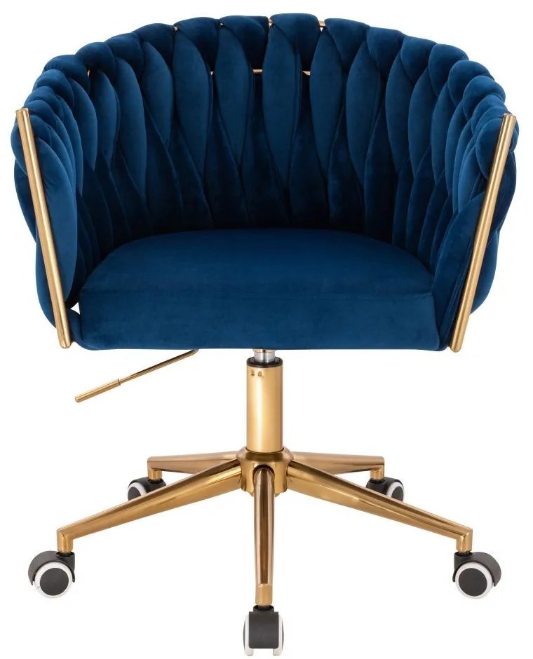 LuxuryForm DESIGN Otočná židle NORDEN VELUR na zlaté podstavě s kolečky - modrá