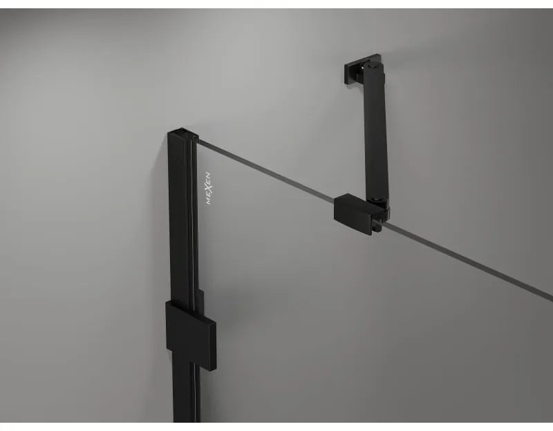 Mexen Lunar, Pětiúhelníkový sprchový kout Mexen Lunar naklápěcí doleva 100 x 100 cm, 8mm čiré sklo, černý profil, 831-100L-100P-70-00-L