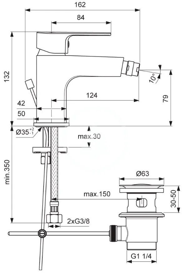 Ideal Standard - Bidetová baterie s výpustí, chrom