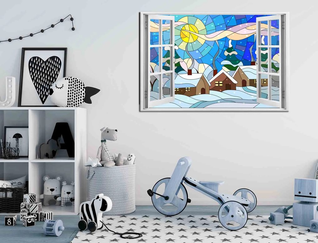 3D obraz okno zimní vitráž Velikost (šířka x výška): 30x20 cm