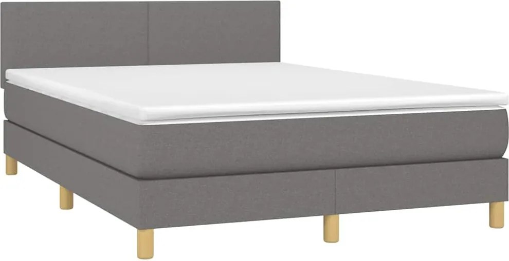 Box spring postel s matrací a LED tmavě šedá 140x190 cm textil 3133550
