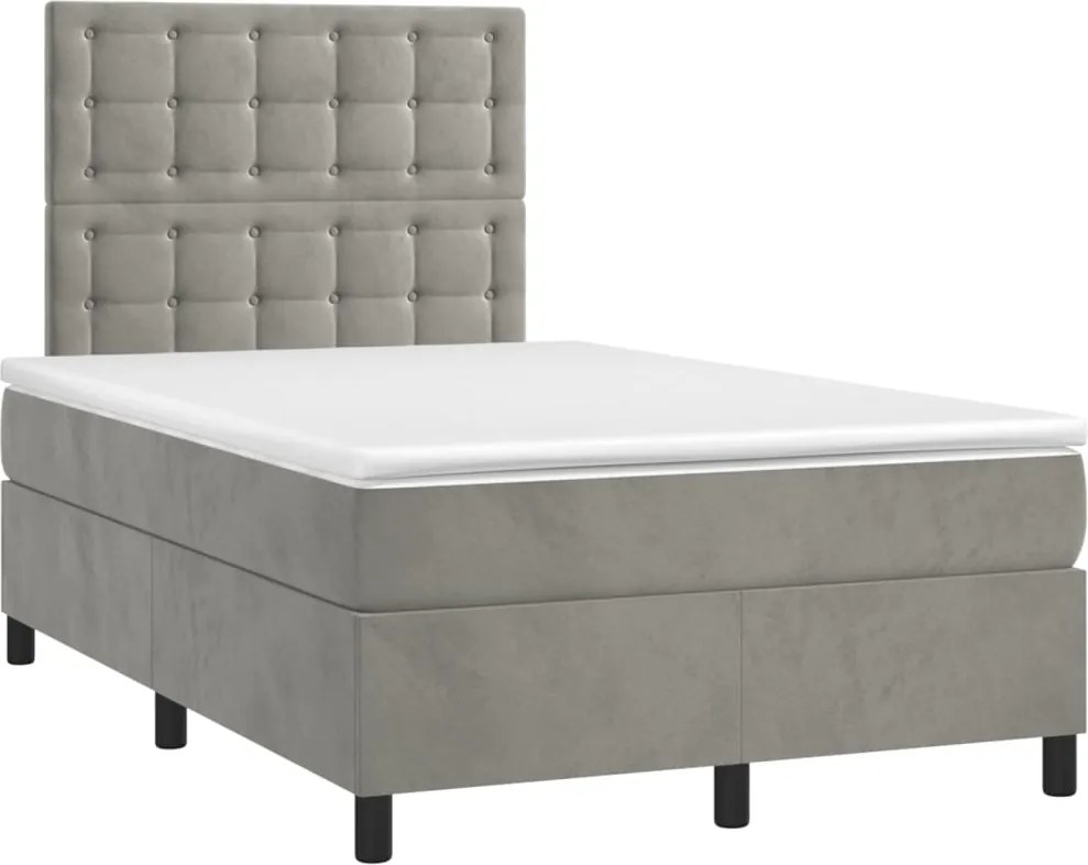 Box spring postel s matrací a LED světle šedá 120x190 cm samet 3270335