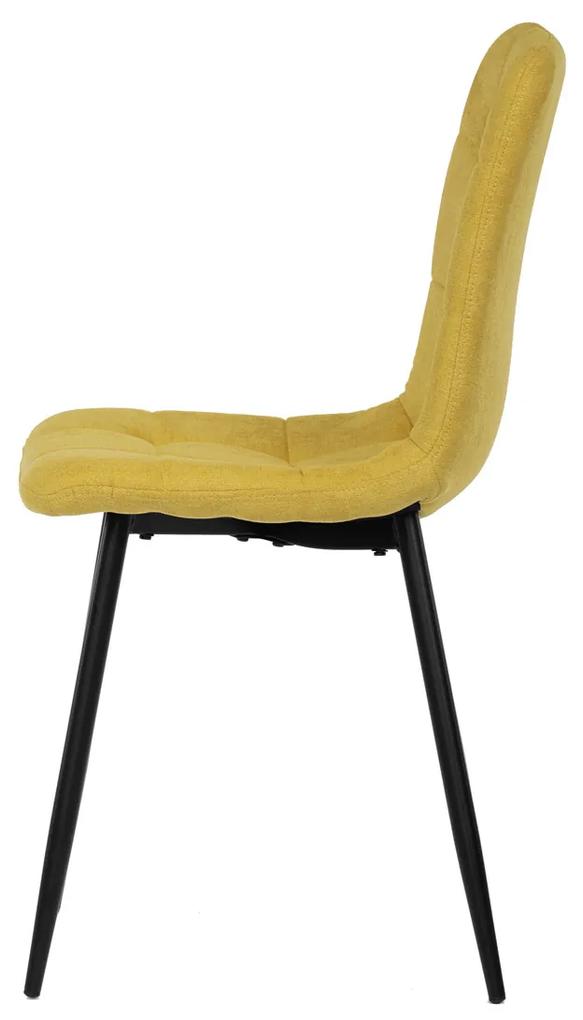 AUTRONIC Jídelní židle, potah žlutá látka, kovová čtyřnohá podnož, černý mat