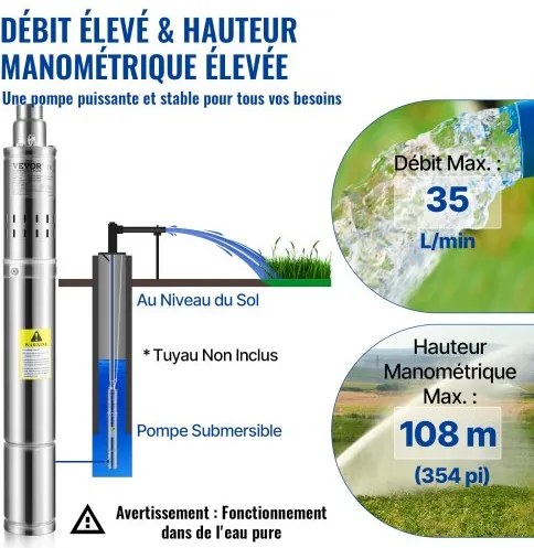 Ponorné čerpadlo do hlubokých studní, 550 W 230 V/50 Hz, 35 l/min 108 m