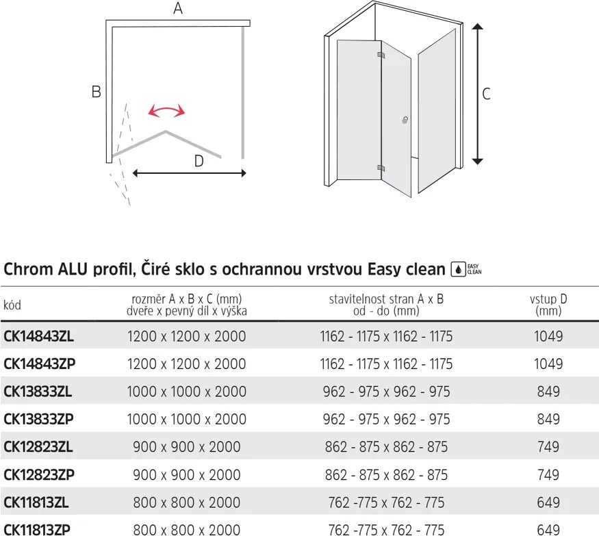 Mereo Mereo, Zalamovací sprchový kout, Novea, čtverec, chrom ALU, sklo Čiré, dveře levé a pevný díl, CK13833ZL