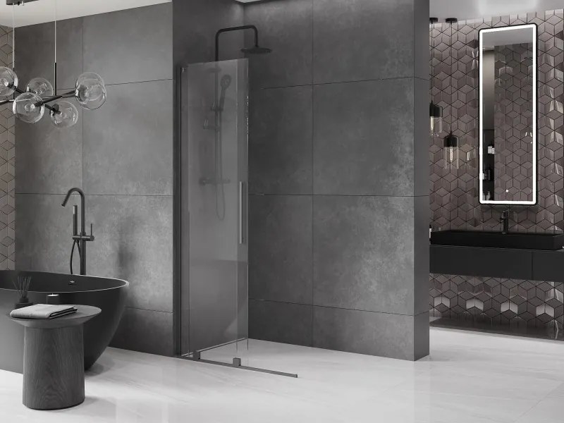 Mexen Velar L, posuvná sprchová zástěna Walk-in 120 x 200 cm, 8mm čiré sklo, broušený grafit, 871-120-003-03-95