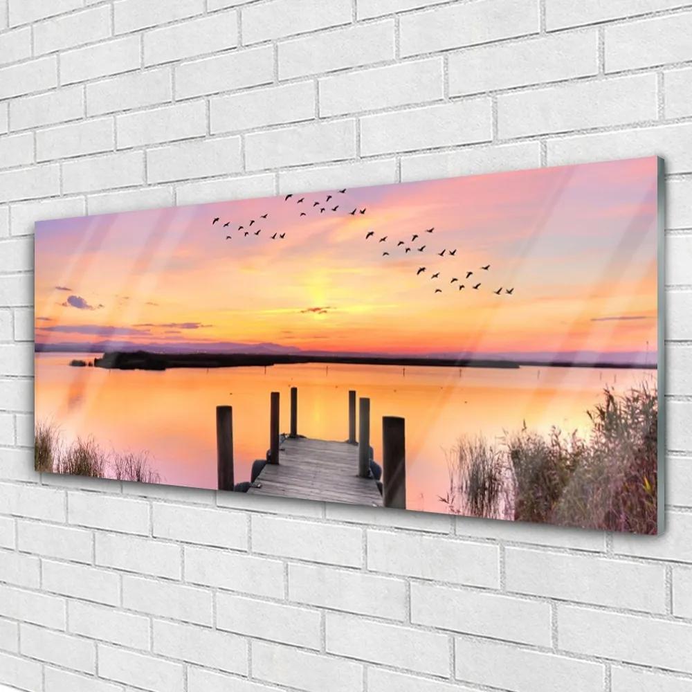 Plexisklo-obraz Molo Západ Slunce Jezero 125x50 cm