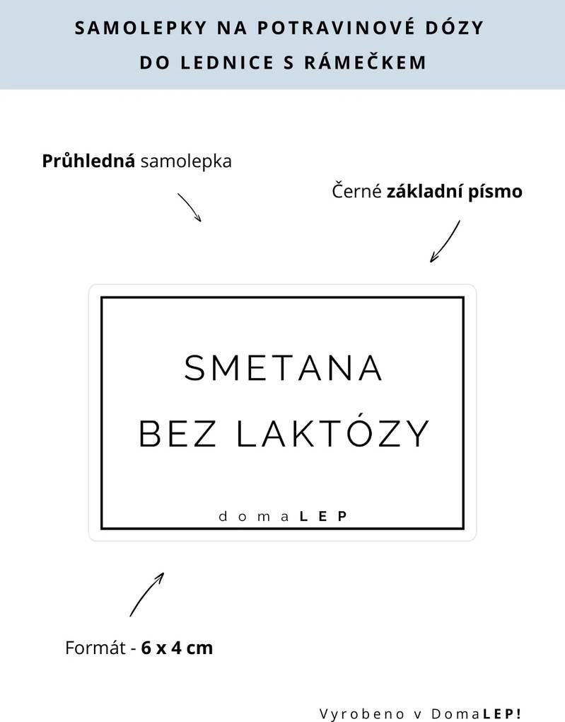 SMETANA BEZ LAKTÓZY - Samolepka s rámečkem na dózy do lednice, 6 x 4 cm