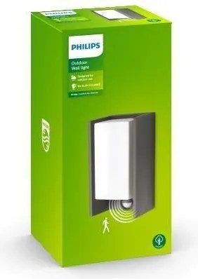 PH 8719514385429 Venkovní nástěnné svítidlo s pohybovým senzorem Philips Bridge 8719514385429 E27 1x42W IP44 230V antracitové - PHILIPS (915003762102)