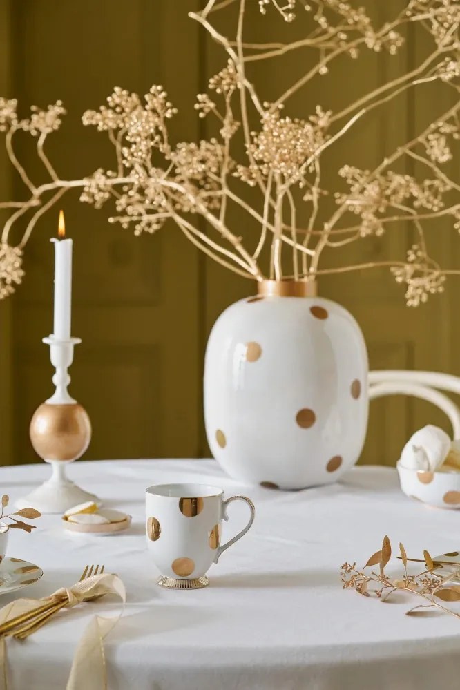Pip Studio Dot Delight White - Gold sada 2ks hrnků 380ml, bílo-zlatá (Sada 2 ks hrnků 380 ml z tenkostěnného porcelánu)