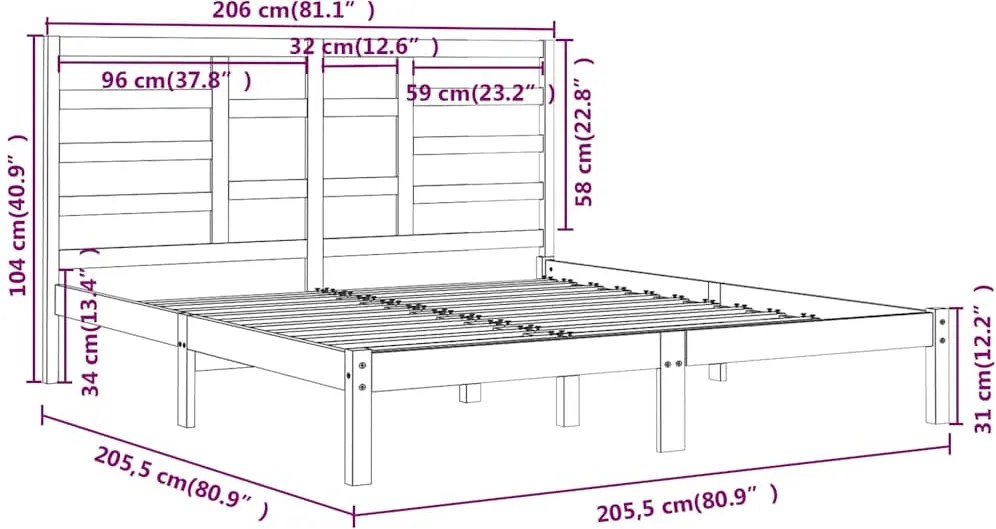 Rám postele černý masivní dřevo 200 x 200 cm 3105819