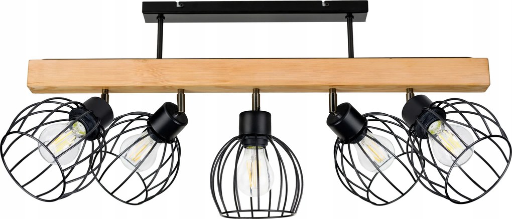 Dřevěná stropní lampa Lustr Stropní Svítidlo Loft Černá na 5x Klosz E27