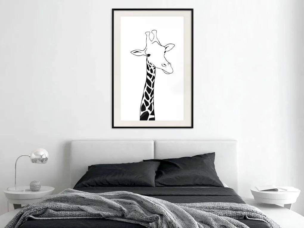 Plakát Kostkovaný krk - černý náčrt žirafy na kontrastním bílém pozadí