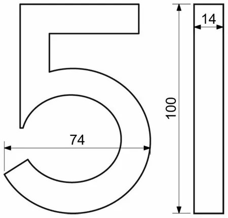 Hliníkové číslo 5 v „3D“ provedení se strukturovaným povrchem RICHTER RN.100LV.5.AL.AM.3D