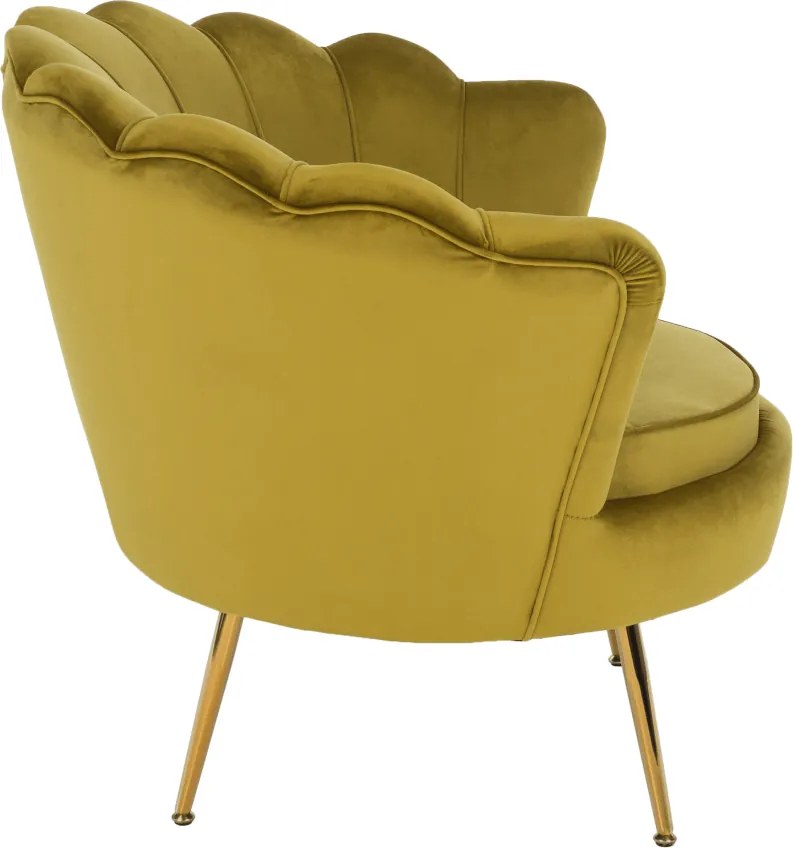 Křeslo ve stylu Art-deco, hořčicová Velvet látka/gold chrom-zlatý, NOBLIN