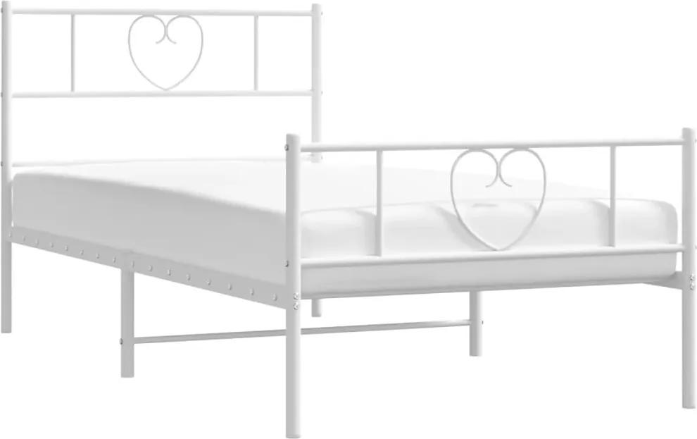 vidaXL Kovový rám postele s hlavovým a nožním čelem 75 x 190 cm [355520] Barva: Bílá