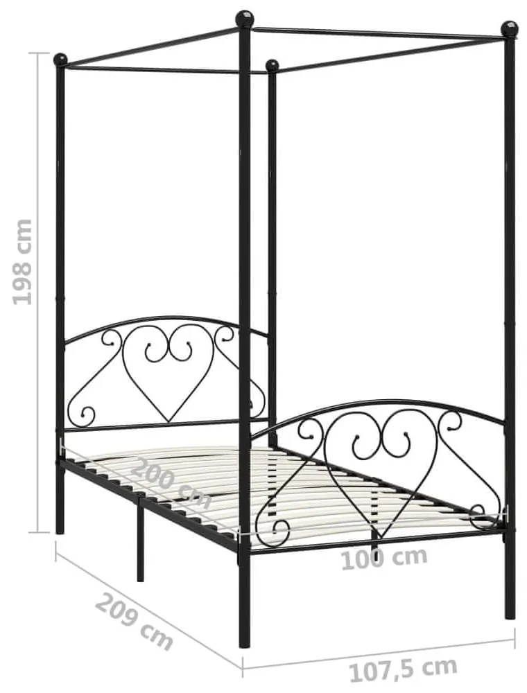 Petromila Rám postele s nebesy černý kovový 100 x 200 cm