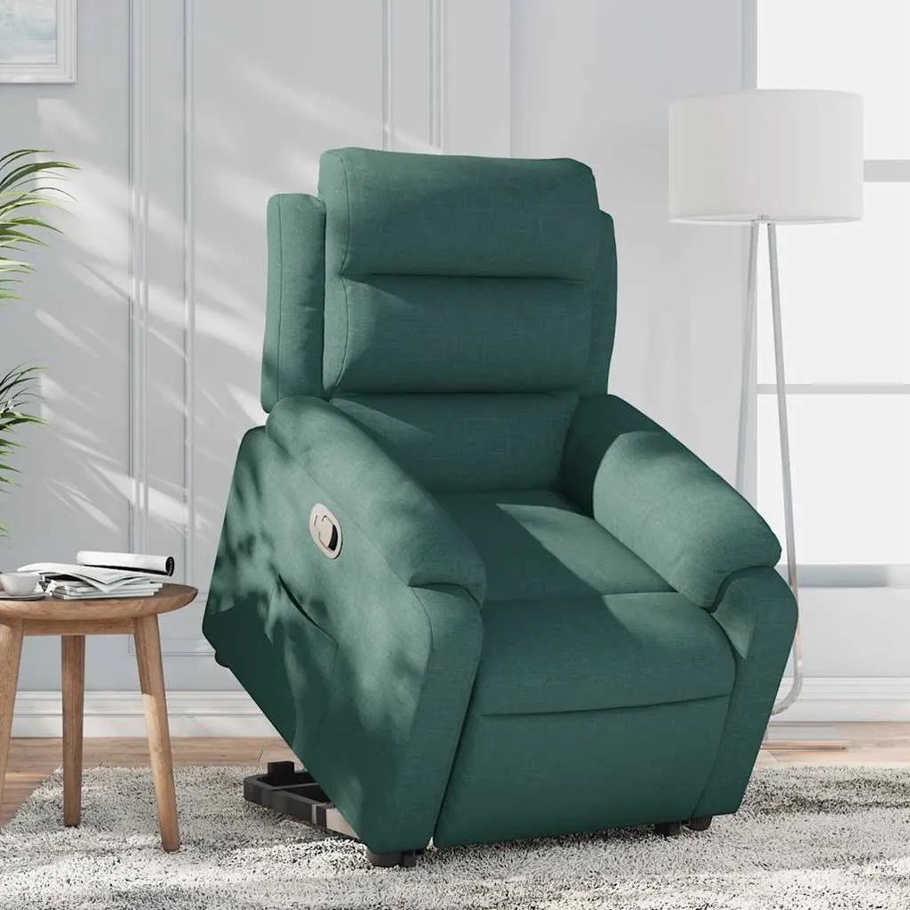 Zvedací polohovací křeslo tmavě zelené textil 3204986