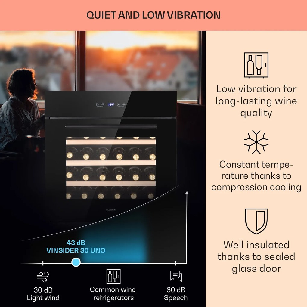 Klarstein Vinsider 30 Built-In Uno, vestavná vinotéka, 77 l/30 lahví, nerezová ocel