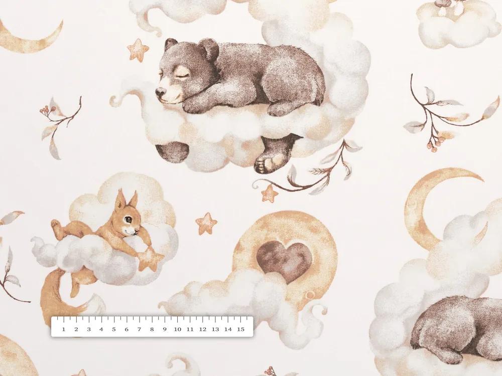 Biante Dětský bavlněný povlak na polštář Sandra SA-456 Medvídci zajíčci a veverky v oblacích na bílém 50 x 50 cm