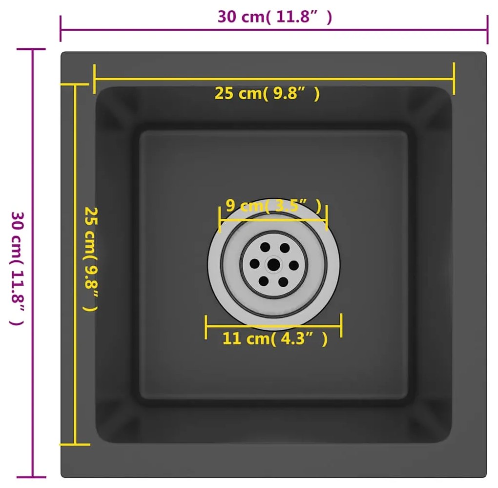 vidaXL Marketos Ručně vyrobený kuchyňský dřez černý nerezová ocel