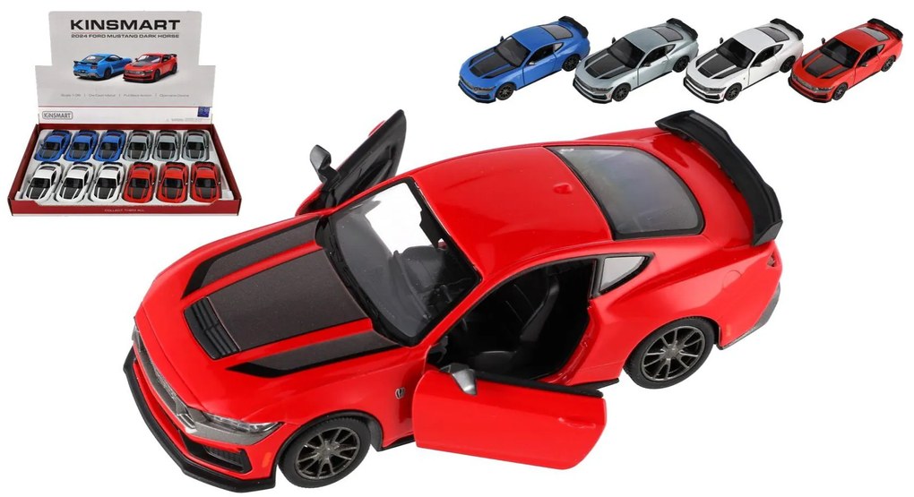 Auto Kinsmart 2024 Ford Mustang Dark Horse 1:38 kov/plast 12,5cm 4 barvy na zpětné nat.