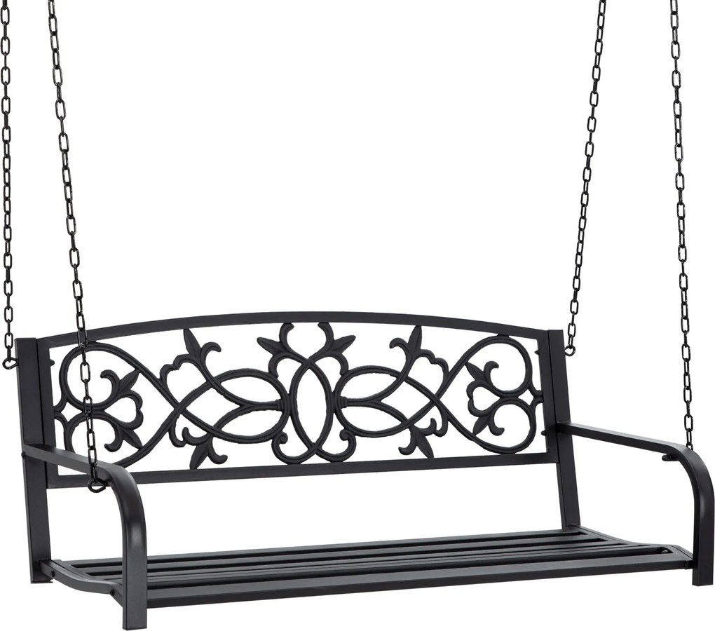 Outsunny 2-místná závěsná ocelová houpačka s opěrkami Rám max. zatížení 240 kg pro zahradu, terasu a balkon 127x59,5x52 cm Černá | Aosom