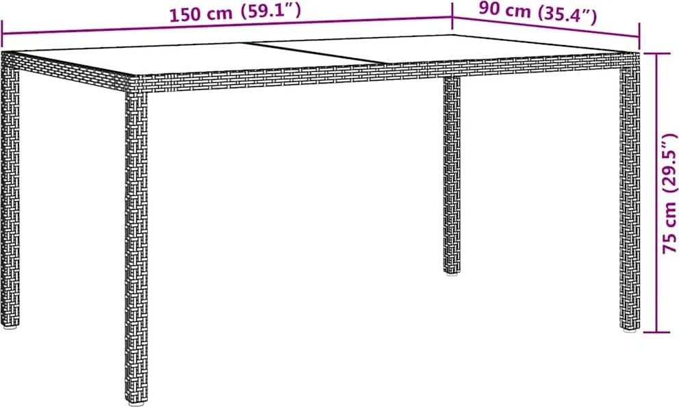 Zahradní stůl 150 x 90 x 75 cm tvrzené sklo a polyratan černý 316705