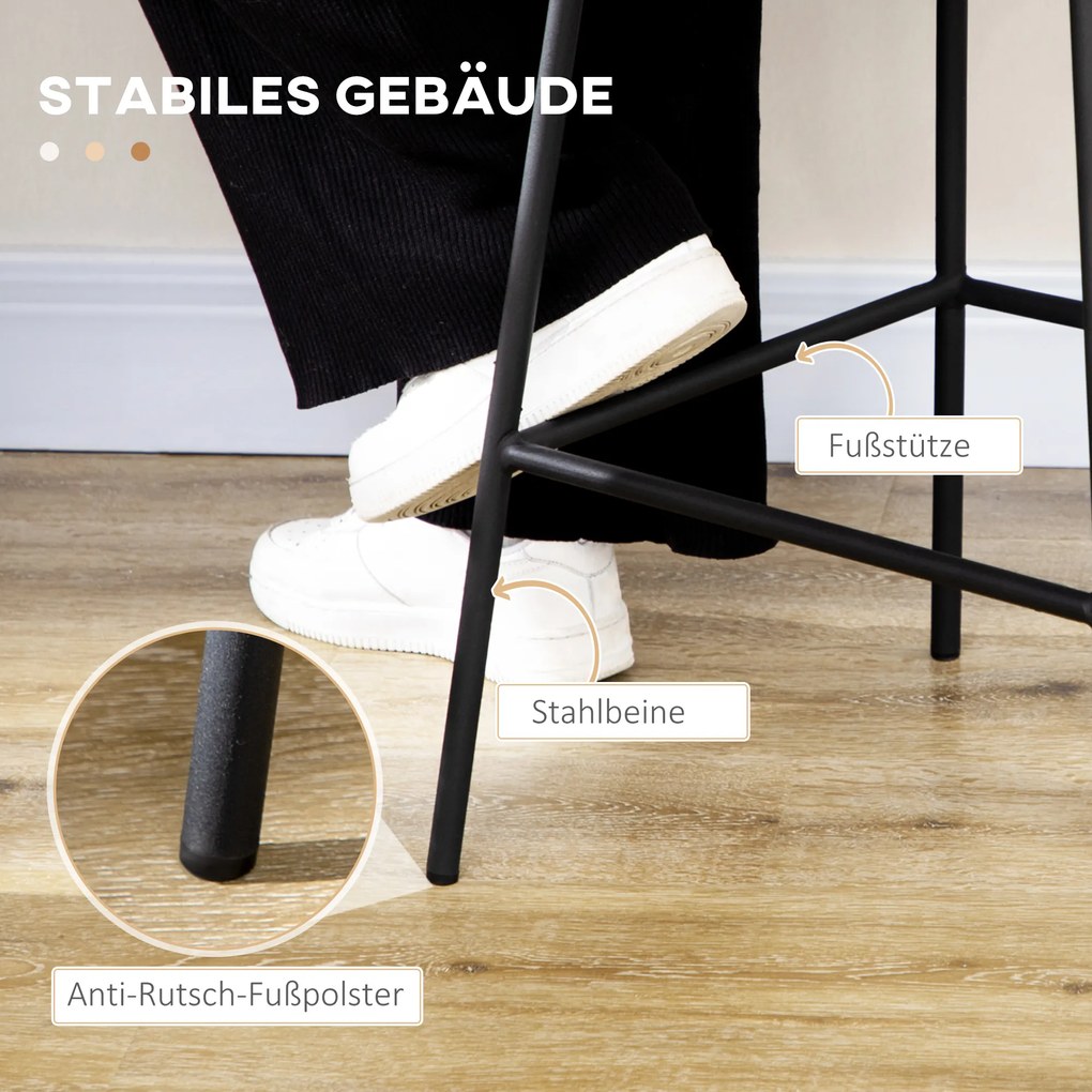 Barová židle HOMCOM, sada 2 kusů s opěradlem, barová židle v ratanovém vzhledu, kuchyňská židle v boho designu, robustní ocelové stoličky, žlutá | Ao…