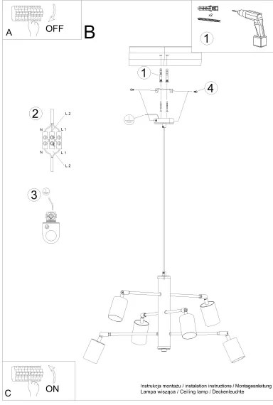 Sollux SL.1206 - Lustr na lanku LEMMI 6xGU10/10W/230V bílá