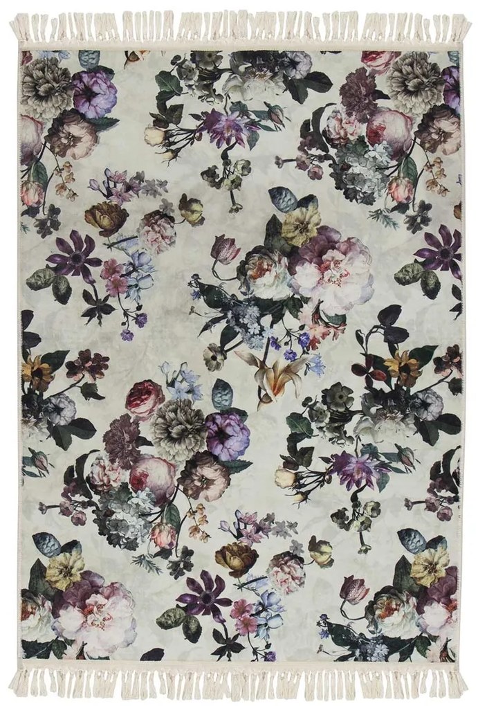 Koberec s květinovým vzorem, kelim s květinovým vzorem, bilý koberec, pokojový koberec, koberec pro obývací pokoj, 120 x 180 cm, Essenza - 120x180