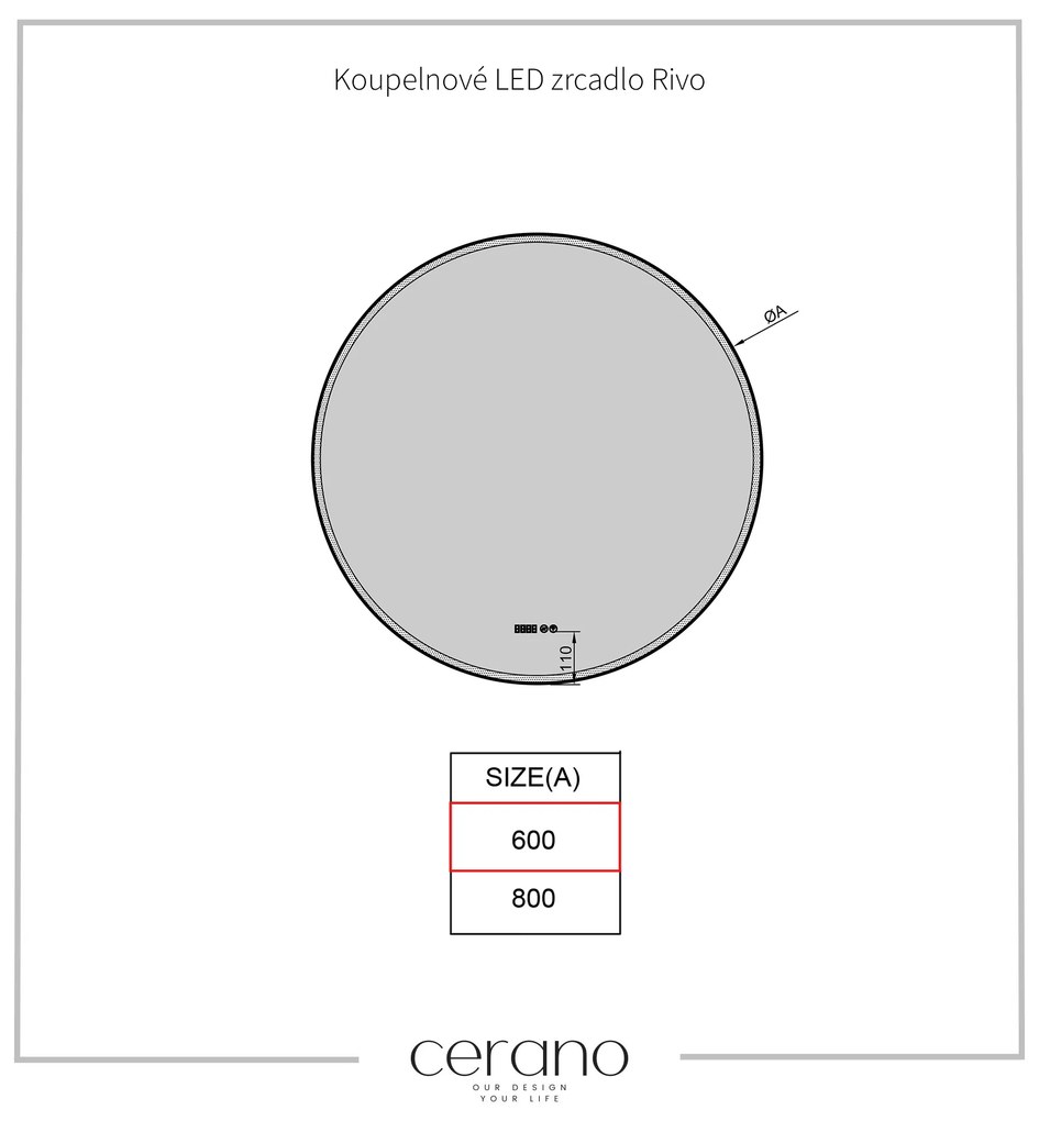 CERANO - Koupelnové LED zrcadlo Rivo, kovový rám - černá matná - Ø 60 cm