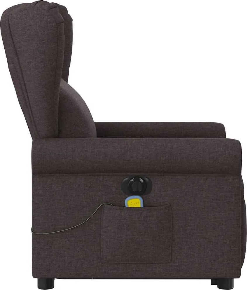 Elektrické zvedací masážní polohovací křeslo tmavě hnědé textil 3303409