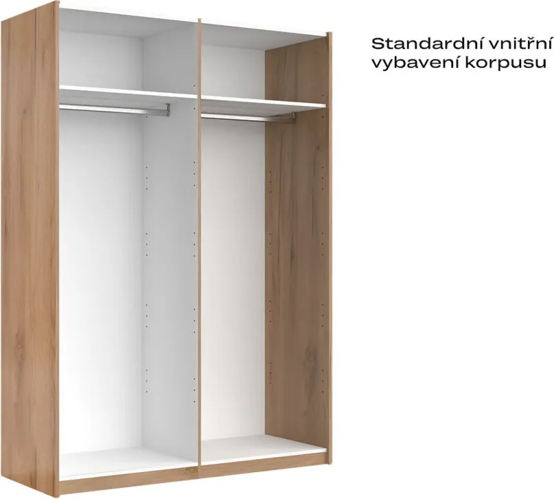 Skříň s posuvnými dveřmi 1,5x2,1m (Dveře Lesklá Bílá/Zrcadlo) série N Asti
