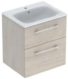 Geberit Selnova Square - Umyvadlová skříňka 635x588x480 mm, s umyvadlem, 2 zásuvky, světlý ořech hickory 501.239.00.1