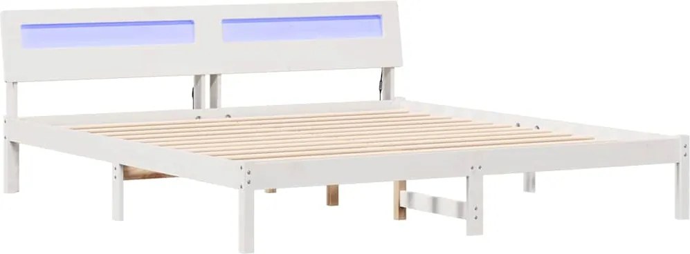 Rám postele s čelo Bílá 200 x 200 cm Masivní borové dřevo 3385743