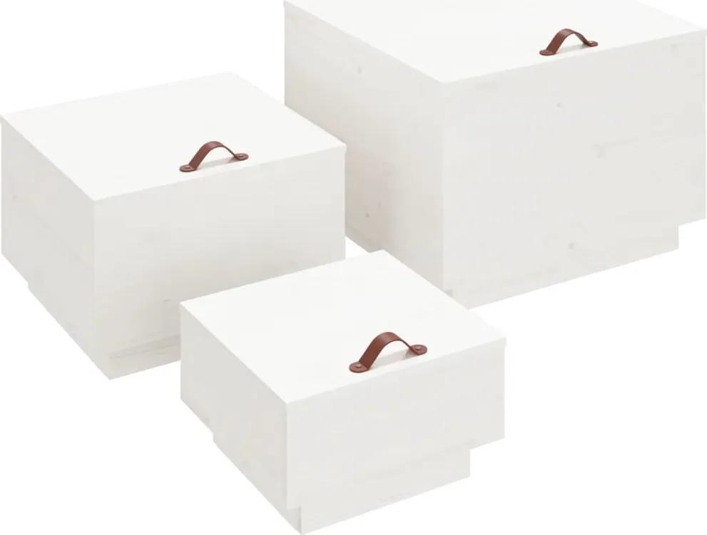 vidaXL Úložné boxy s víkem 3 ks masivní borové dřevo [818246] Barva: Bílá