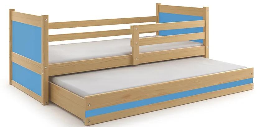 Rozkládací postel Rico 90x200 cm, Přírodní borovice, Modrá