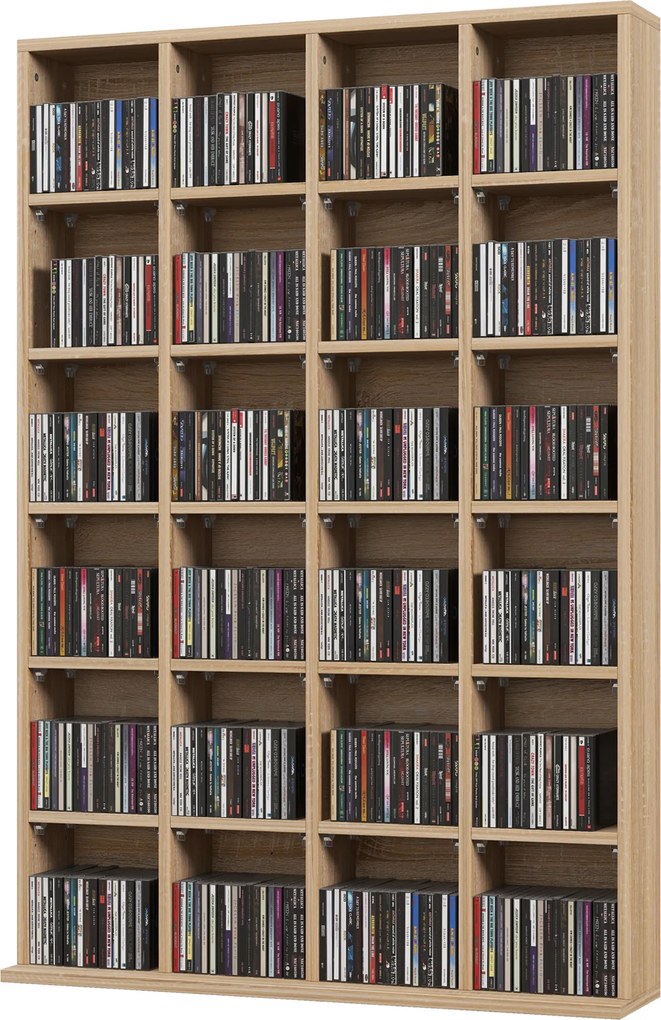 HOMCOM úložný prostor na CD a DVD, multimediální regál s 24 oddíly, maximální kapacita 480 CD/312 DVD, dřevěný regál s nastavitelnými policemi, 89 x …