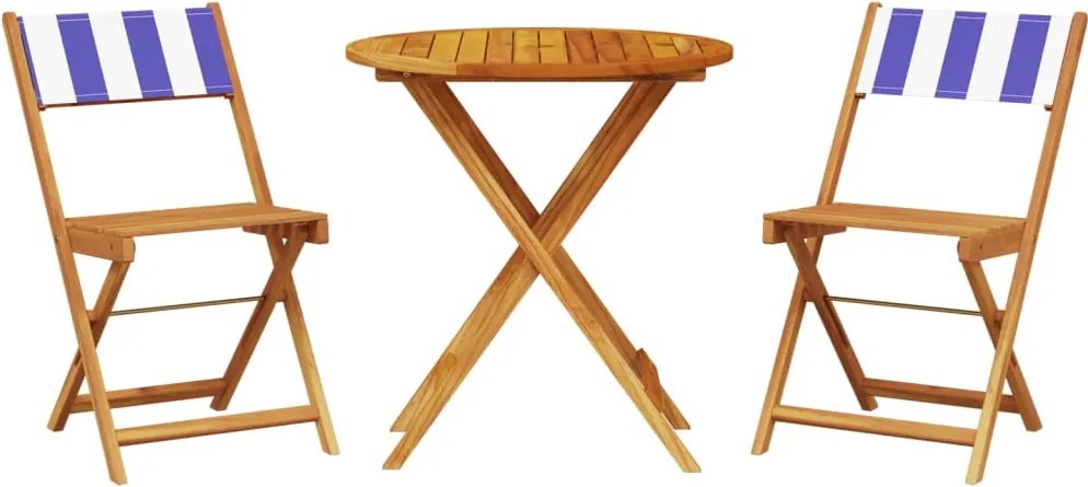 3dílný bistro set modrý a bílý textil a masivní dřevo 3281849