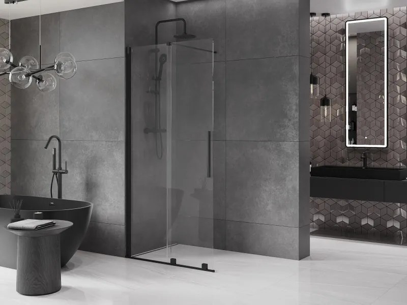 Mexen Velar, posuvné dveře do otvoru typ Walk-In 75 cm, 8mm čiré sklo, černá matná, 871-075-000-03-70