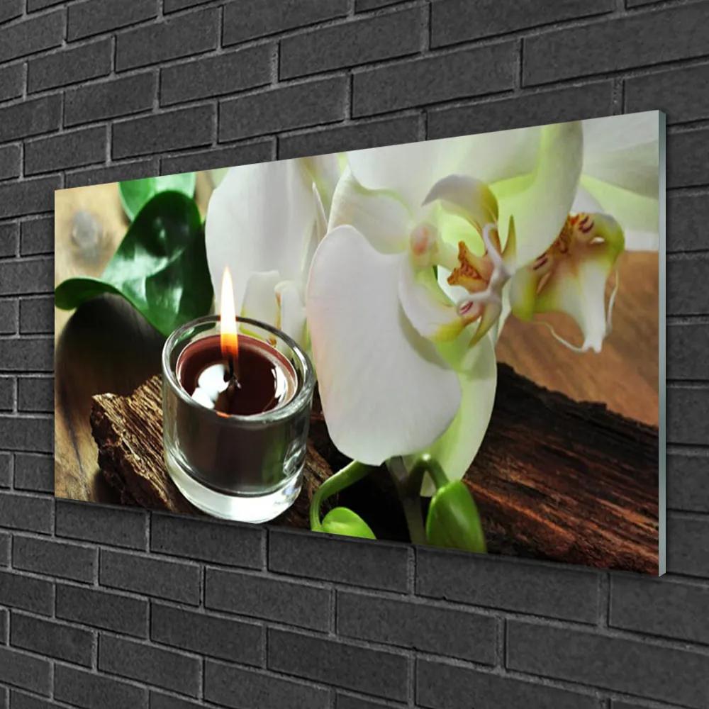 Obraz na skle Orchidej Svíce do Lázní 120x60 cm