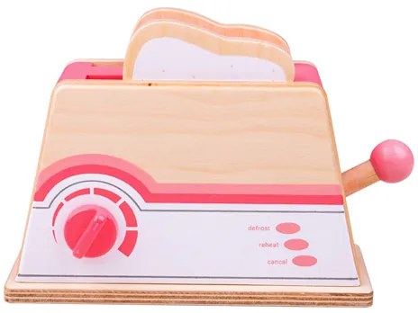 Bigjigs Toys Dřevěný hrací toaster, růžový