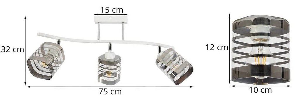 Stropní svítidlo HELIX, 3x skleněné stínítko se vzorem (výběr ze 2 barev konstrukce)