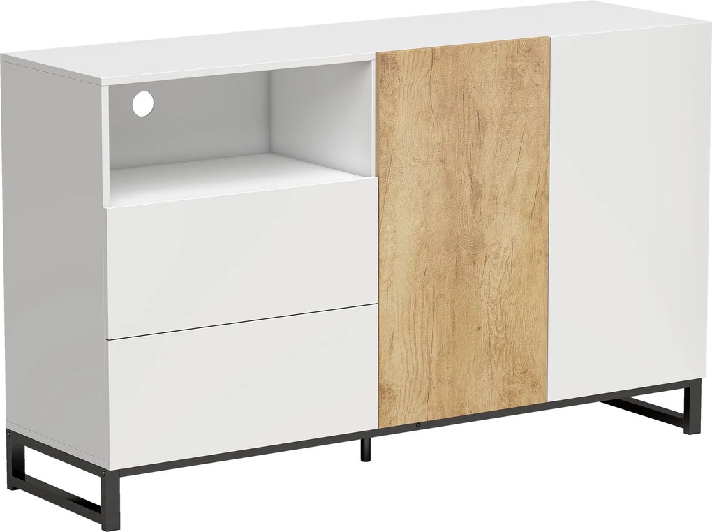 HOMCOM Komoda Moderní úložná skříňka se 2 dveřmi s tichým dovíráním a 2 zásuvkami 140x40x85 cm, bílá