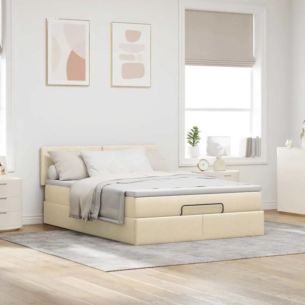 Osmanská postel s matrací & LEDs Cream 140x190 cm Látka 3312227