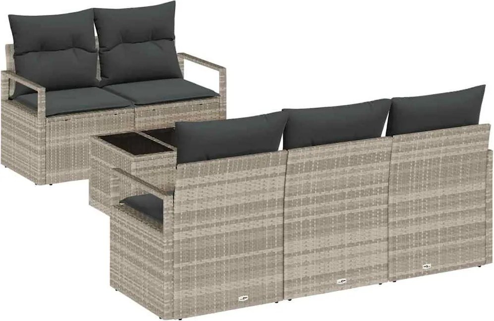 Set pohovek 6 ks 5-Počet míst Světle šedá polyratan 3346262